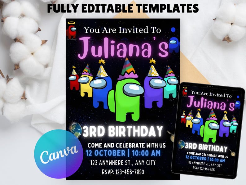 Among Us Invitation Birthday Invitation | Kids Birthday Invitation ...