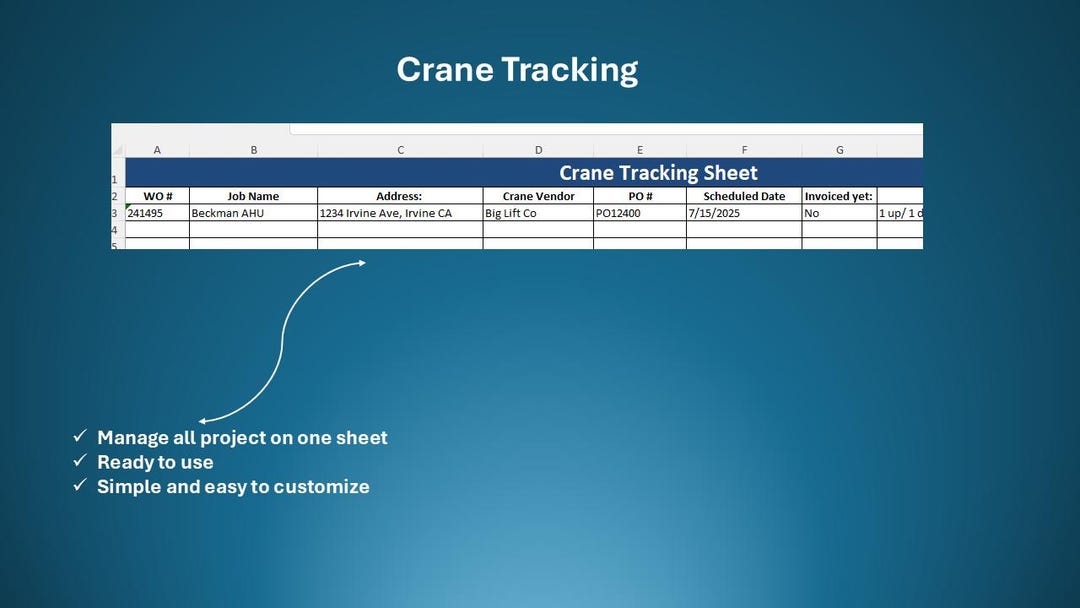 Crane Tracking Sheet (excel) | HVAC Lift Schedule, PO & Invoice Log ...