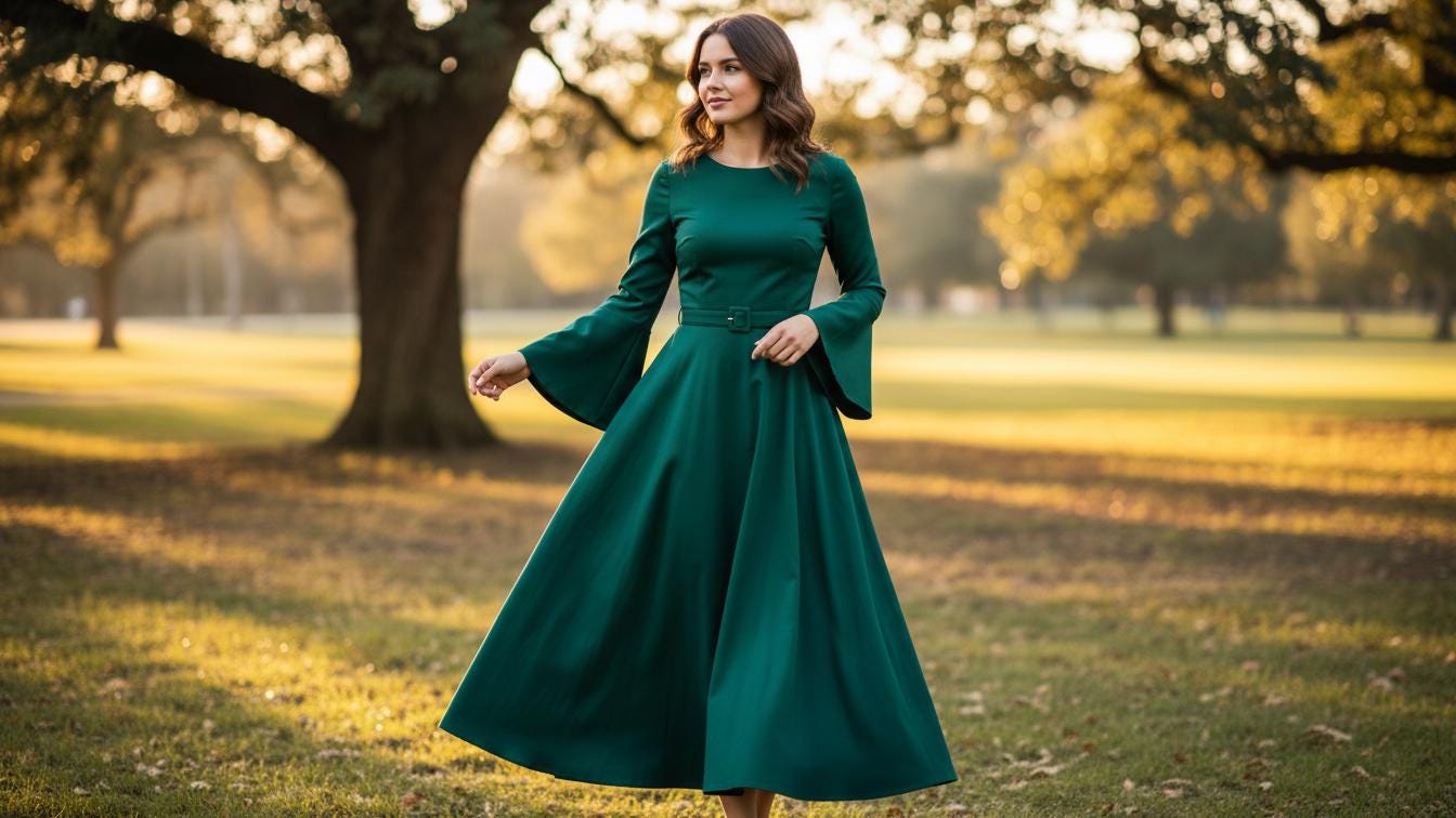 Bell Sleeves Midi Dress Sewing Pattern PDF - Women's Dress Pattern ...
