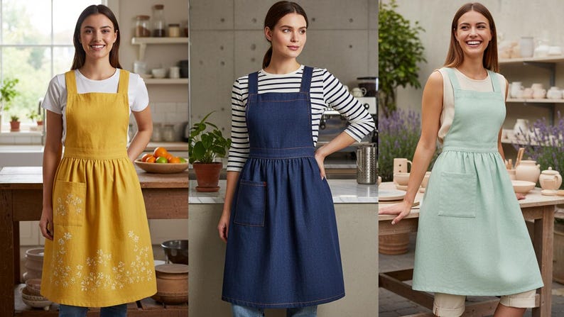 Kitchen Apron Sewing Pattern PDF | Easy Pinafore Apron Pattern for ...