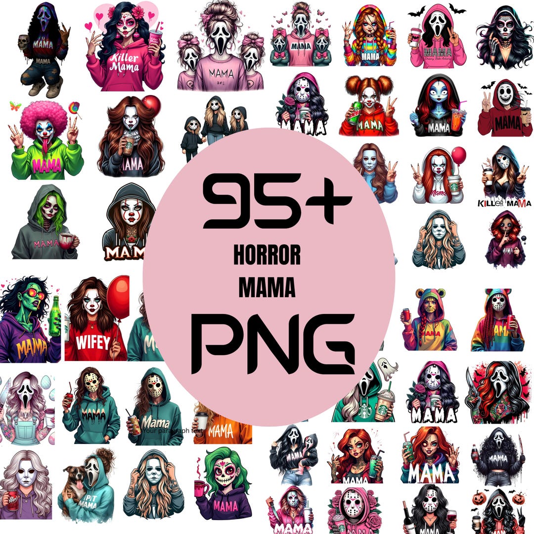 Halloween Horror Character Mama PNG Bundle, Spooky Mom Designs (95 ...