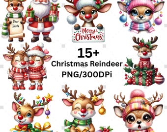Christmas Reindeer Clipart Bundle, Festive Reindeer Graphics Designs ...