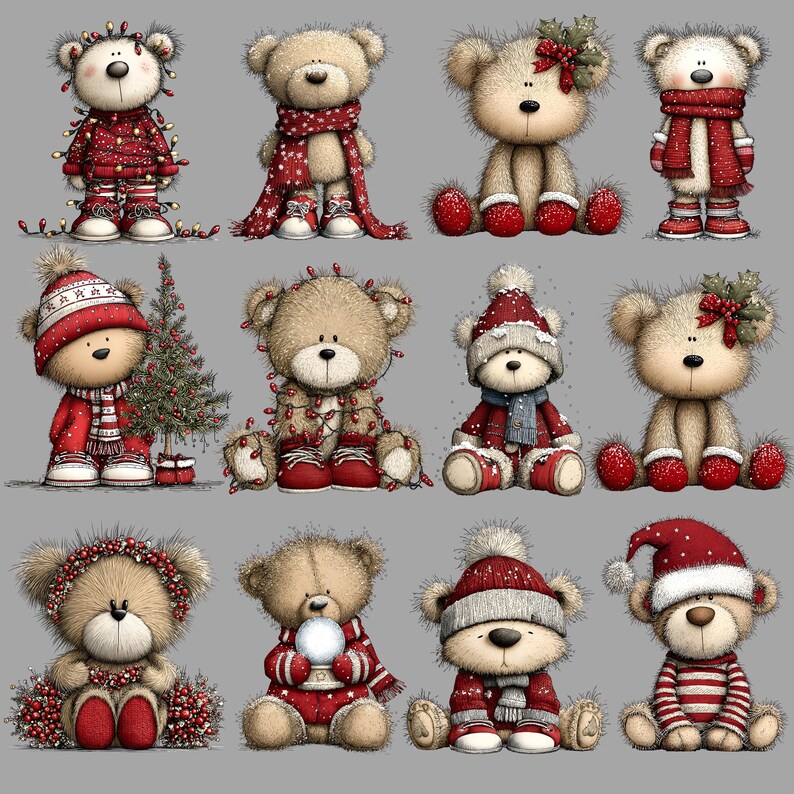 Christmas Teddy Bear Clipart: Festive Holiday Graphics (digital ...
