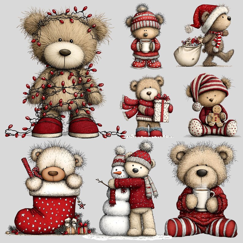 Christmas Teddy Bear Clipart: Festive Holiday Graphics (digital ...