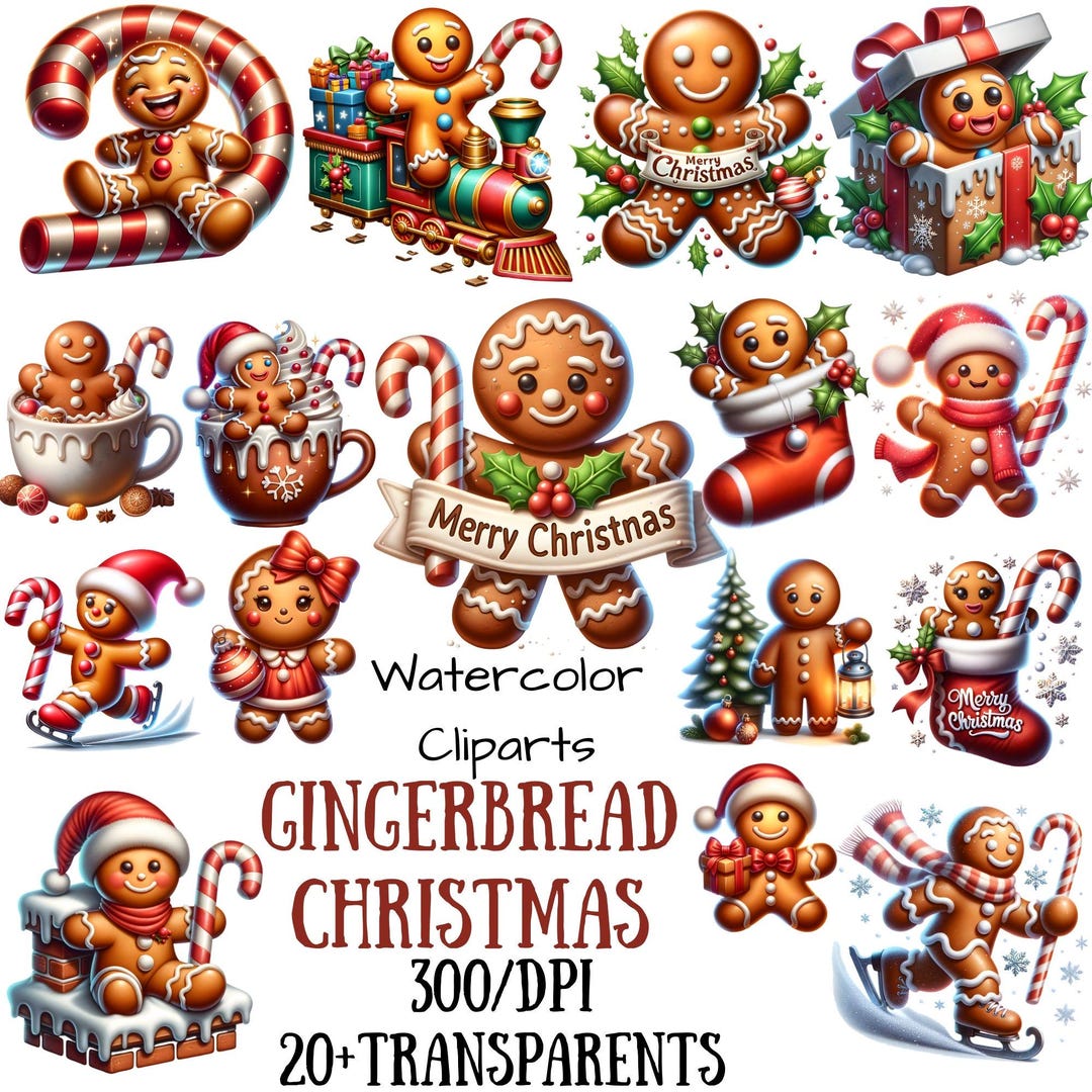 Gingerbread Man Christmas Clipart Bundle, Festive Cookie Graphics ...