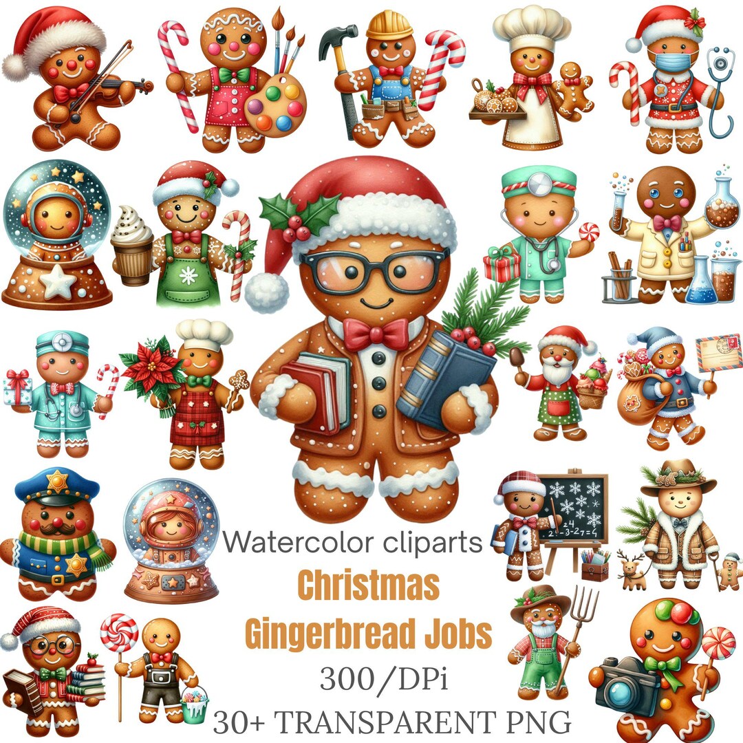 Gingerbread Man Clipart Bundle | Festive Christmas Cookie Pngs ...