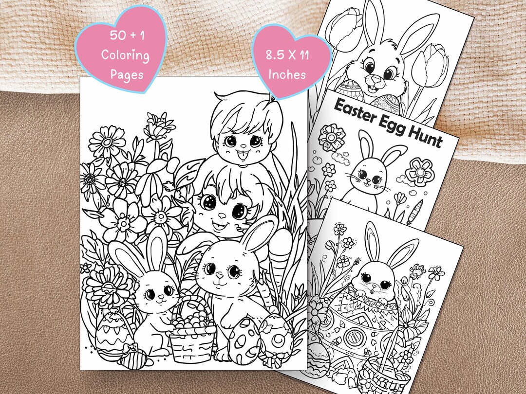 Easter Egg Hunt Coloring Pages, Kawaii Bunnies (digital Download) - Etsy