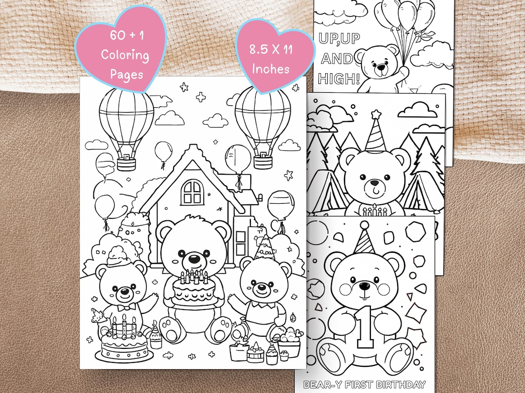 Teddy Bear Birthday Coloring Pages, Kawaii Bear, Hot Air Balloon ...
