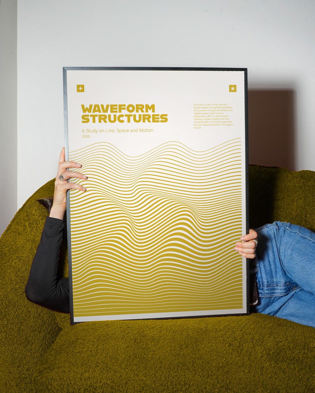 Waveform Structures Gold, Minimal Line Art Poster, Abstract Waves Wall ...
