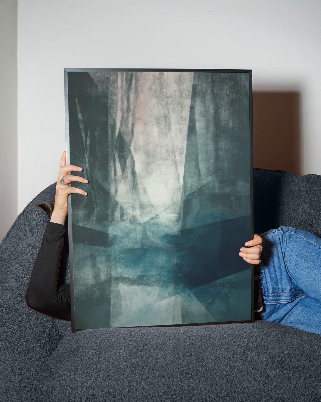 Blue Mist Landscape Monotype Poster, Minimal Nature Decor Print - Etsy