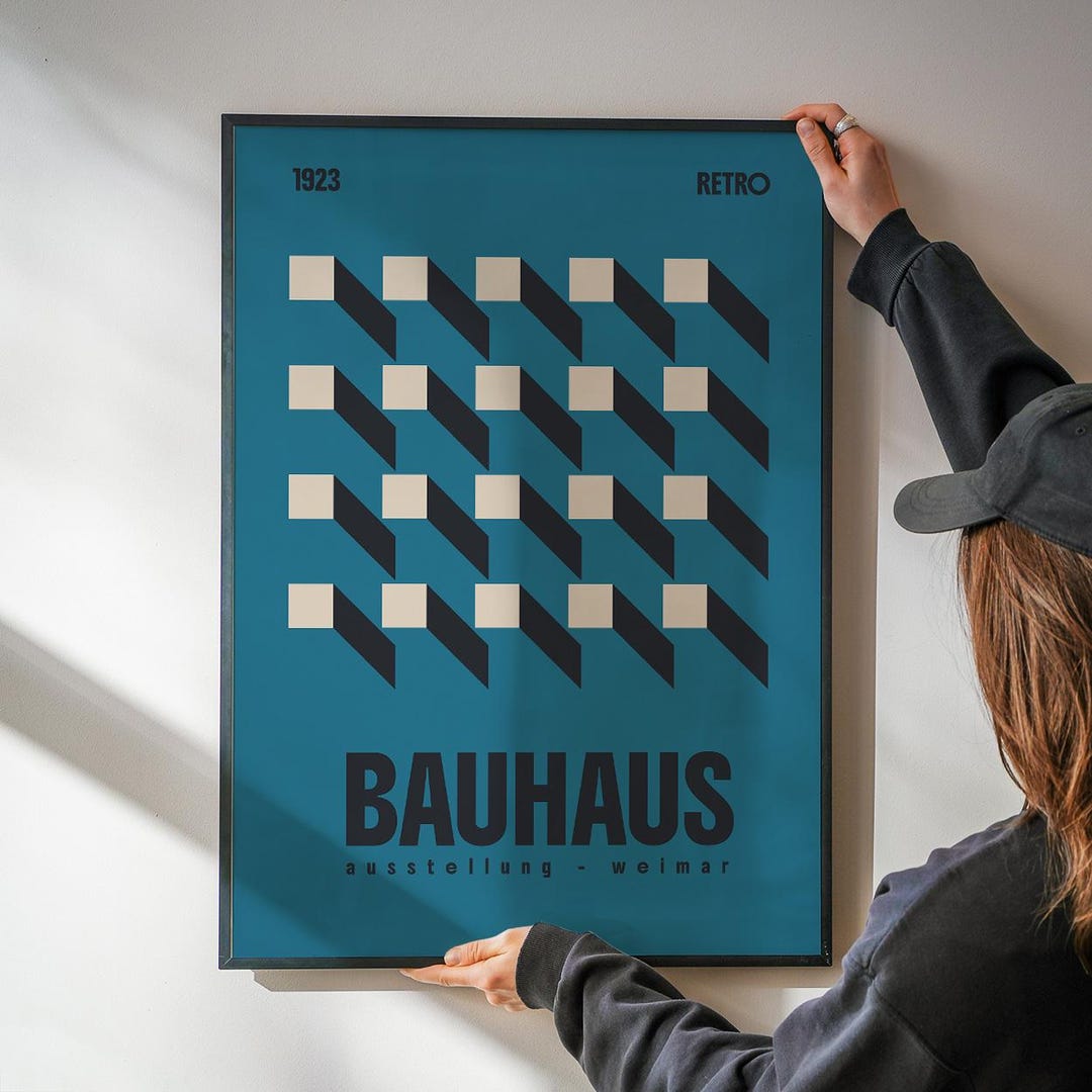Bauhaus Grid Squares Poster, Terracotta & Blue Color Study Print - Etsy