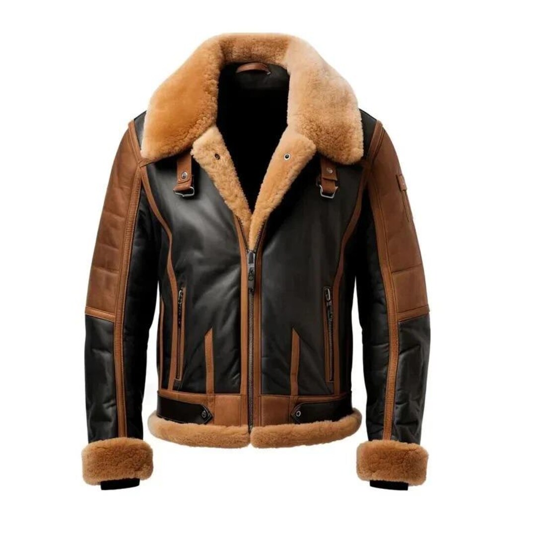 WW2 B3 RAF Black Men’s Bomber Jacket – Aviator Faux Fur Shear Ling ...