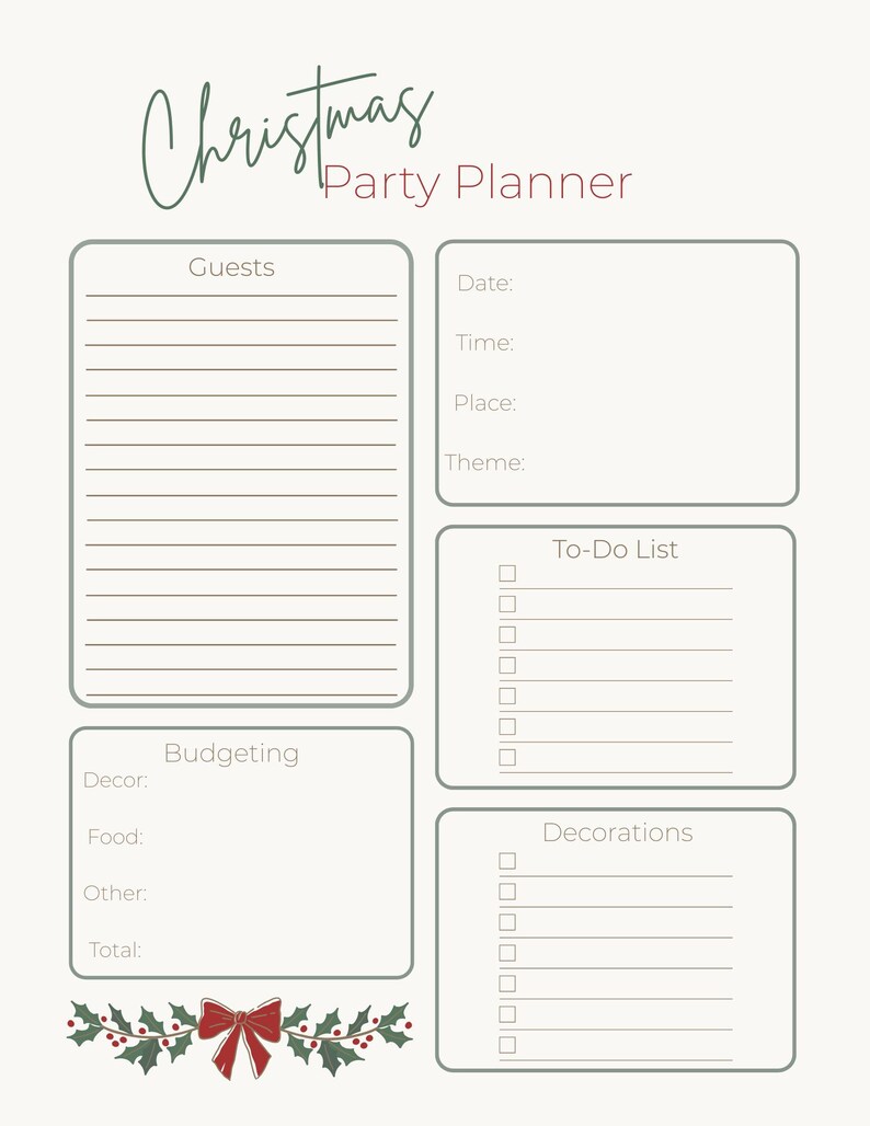 Christmas Party Planner Printable – Guest List, Budget & Checklist ...