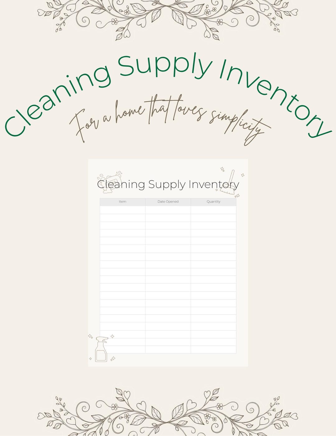 Household Supplies Inventory | Minimal Home Tracker | Neutral Cleaning ...