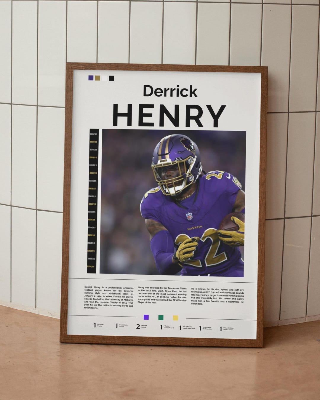 Derrick Henry Poster, Baltimore Ravens Print, NFL Poster, Sports Poster ...