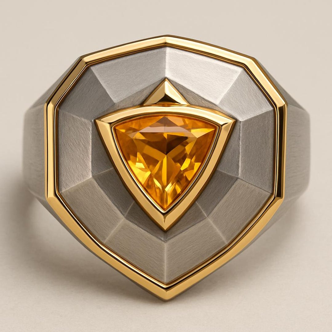 Mens Shield Signet Ring – Trillion Citrine, Two-tone Gold & Silver - Etsy