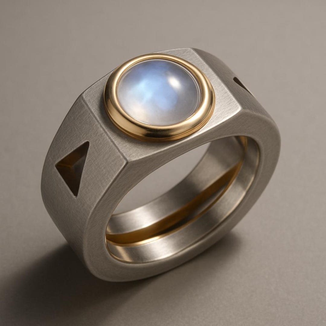 Modern Moonstone Signet Ring - 925 Sterling Silver With Gold-plated ...
