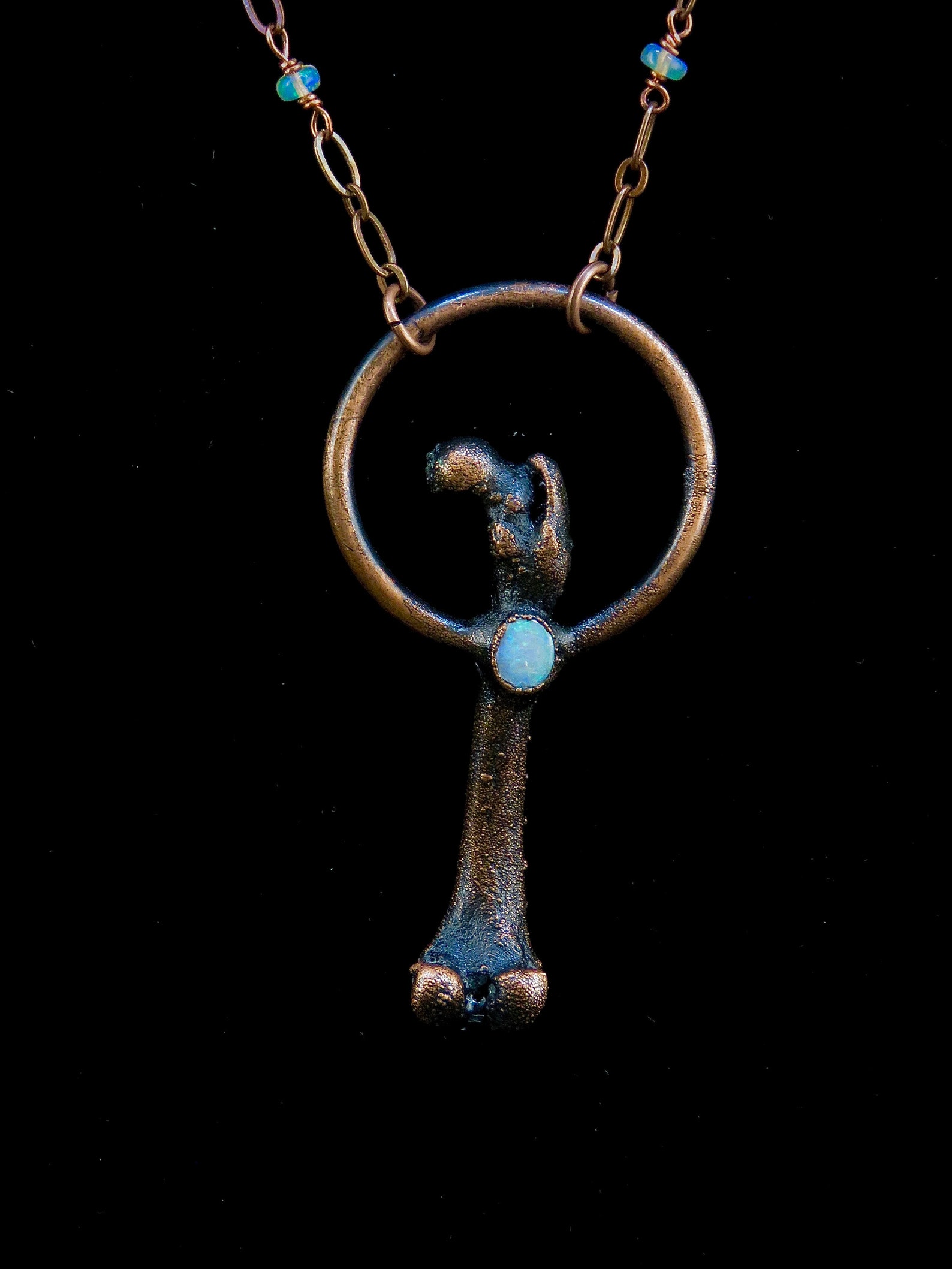 Femur Bone and Opals Strength Talisman Gothic Witchy Copper Electroform ...