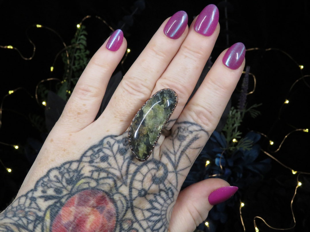 Clear Creek Plasma Agate Witchy Statement Ring Electroform Copper ...