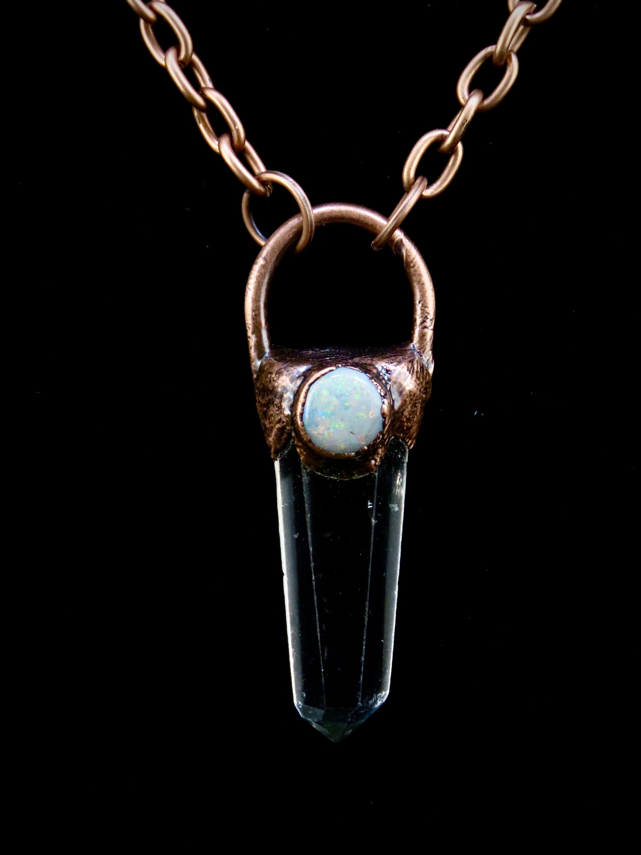 Opal & Lemurian Quartz Gothic Witchy Rustic Copper Electroform Talisman ...