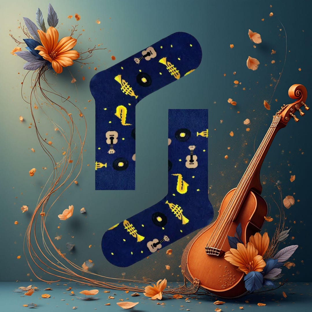 Guitar Pattern Socks Unisex Guitar Socks Music Vibes Socks Funny Music ...