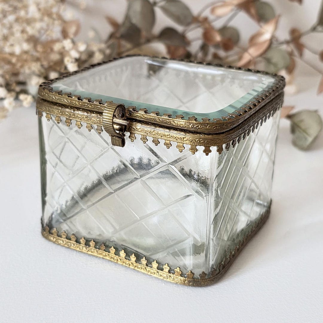 Vintage Glass Trinket Box – Antique Cut-glass & Brass Vitrine, Rare ...