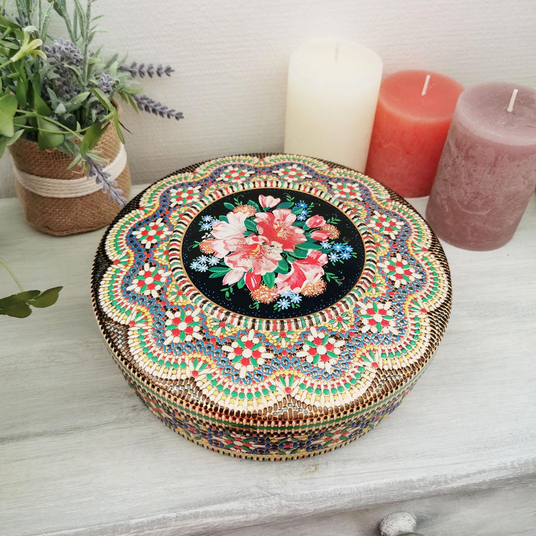 Vintage Embossed Tin Box – Dutch Metalwork, Peony Design, 1950s–60s - Etsy