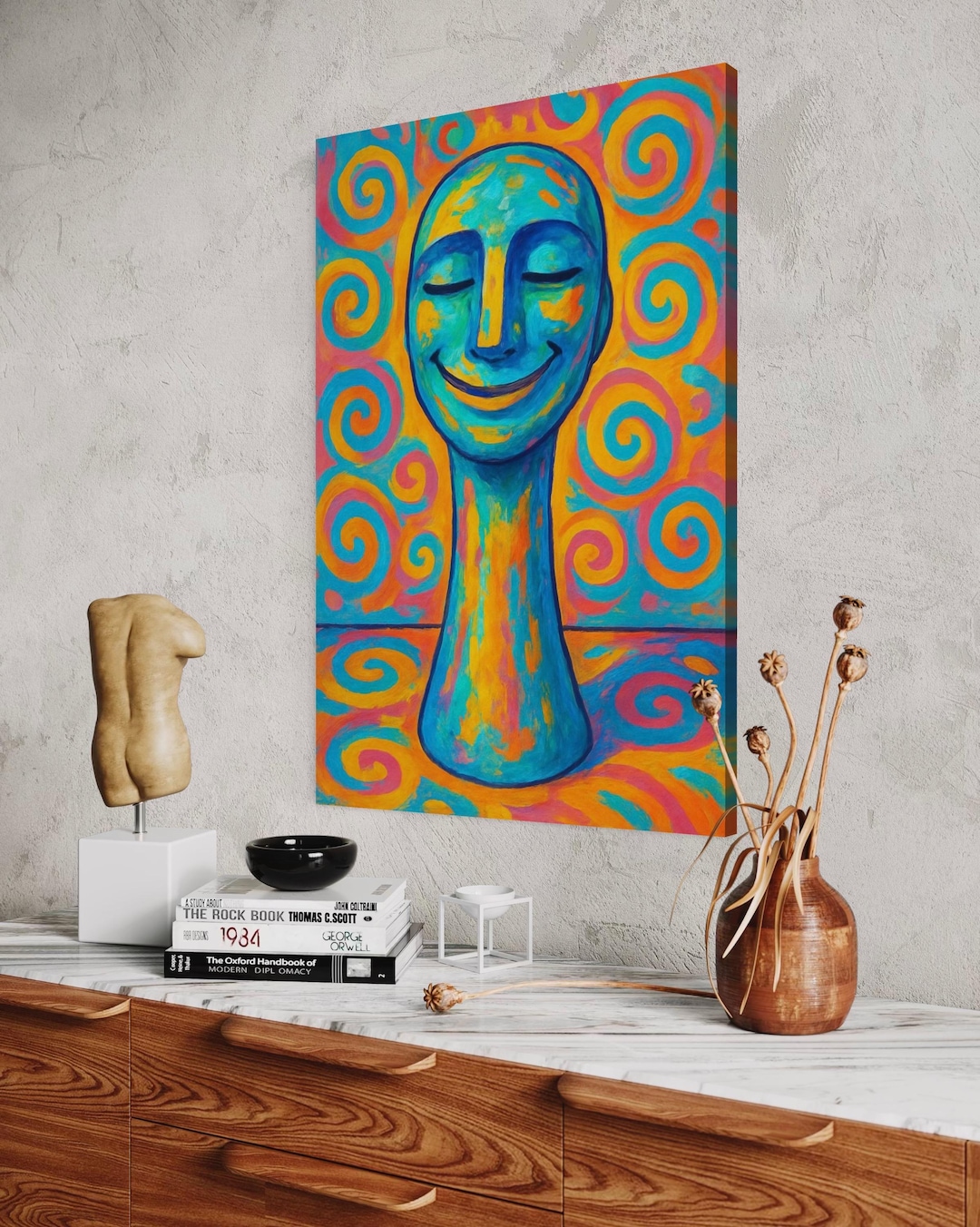 Abstract Smiling Face Art Print: Modern Psychedelic Portrait (digital ...