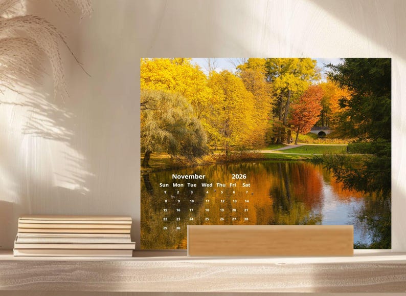 2026 Desk Calendar 10×8 Printable • Sunday Start • 12 Monthly Cards ...