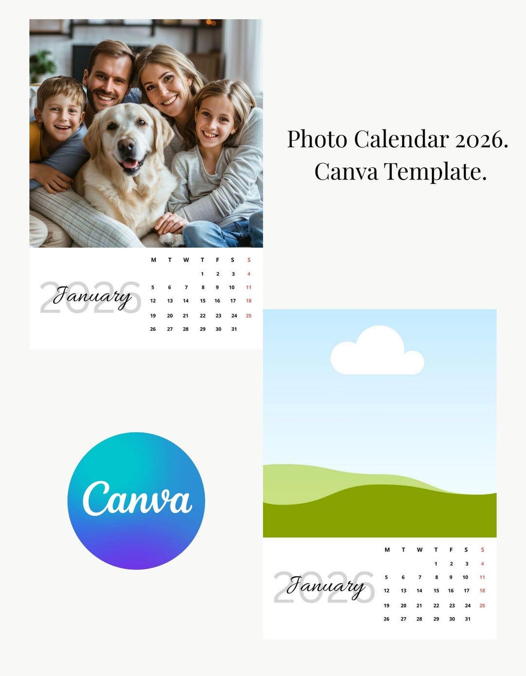 2026 Photo Calendar Printable A4 | Monday Start | Editable Canva ...