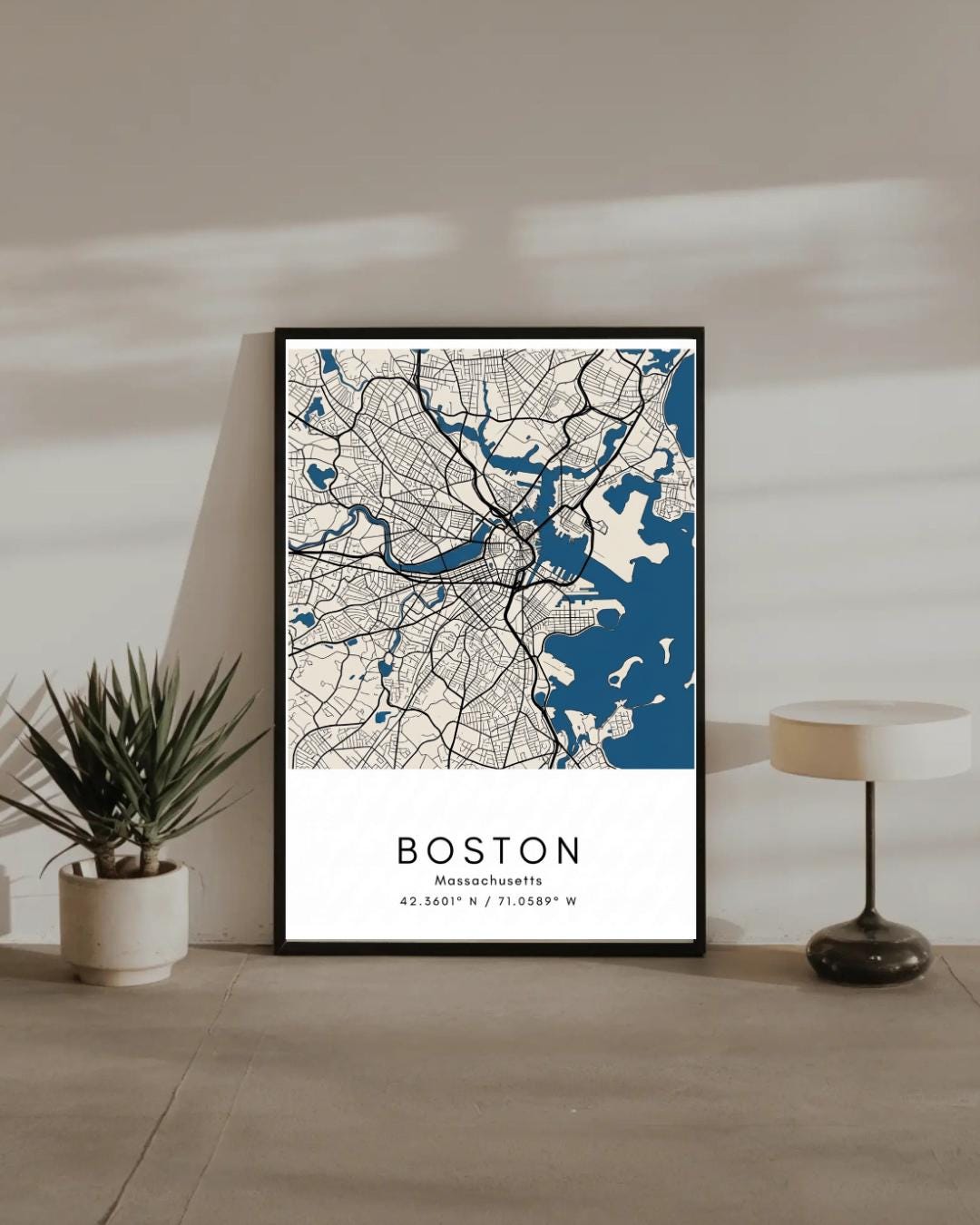 Boston Massachusetts Map Poster With Coordinates Modern City Street Art ...