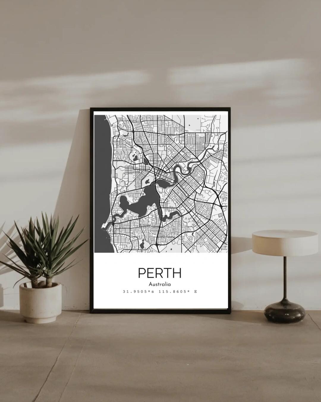 Perth City Map Poster Modern Black and White Street Map Wall Art ...