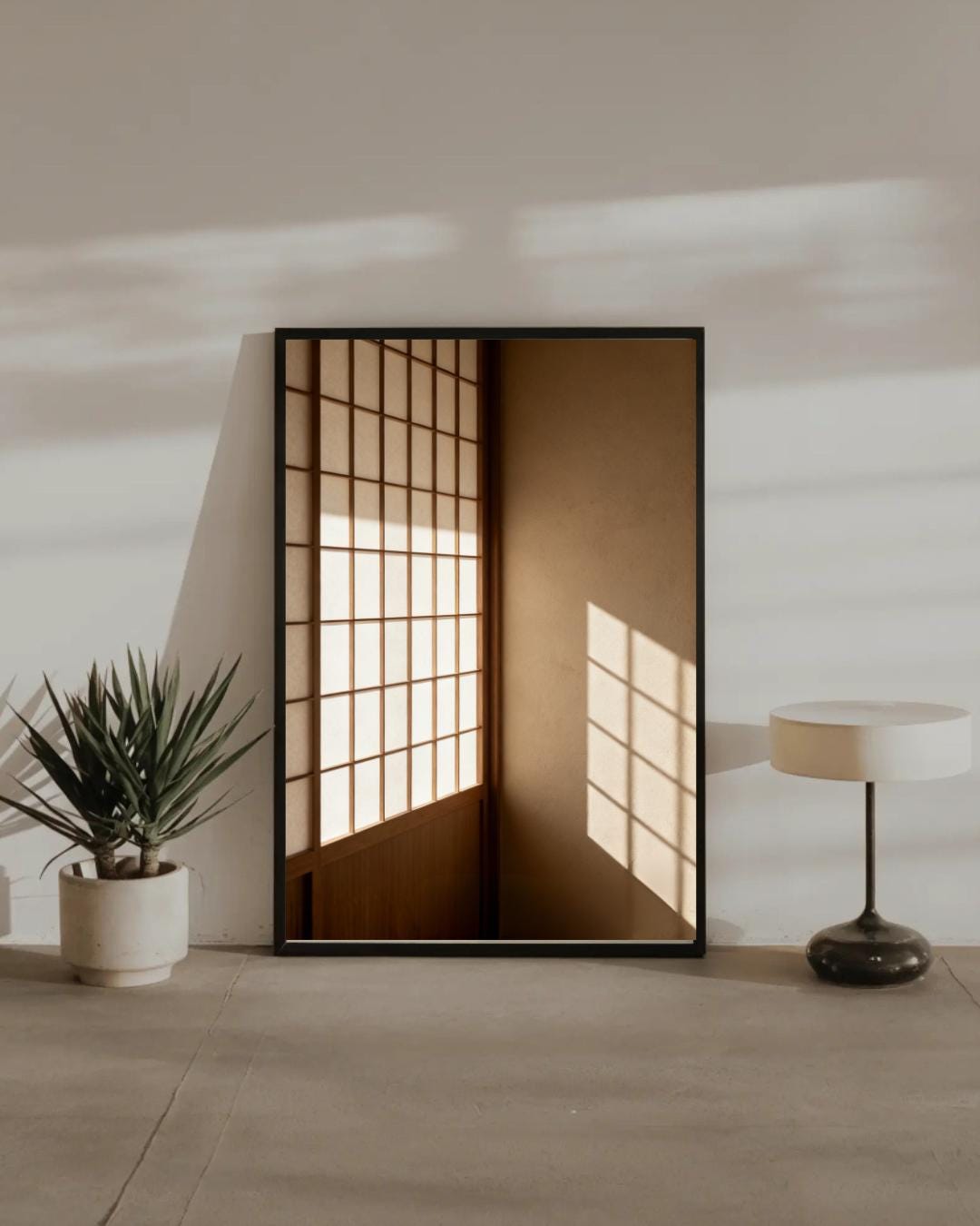 Shoji Screen Shadow Poster With Soft Natural Light on Textured Wall ...
