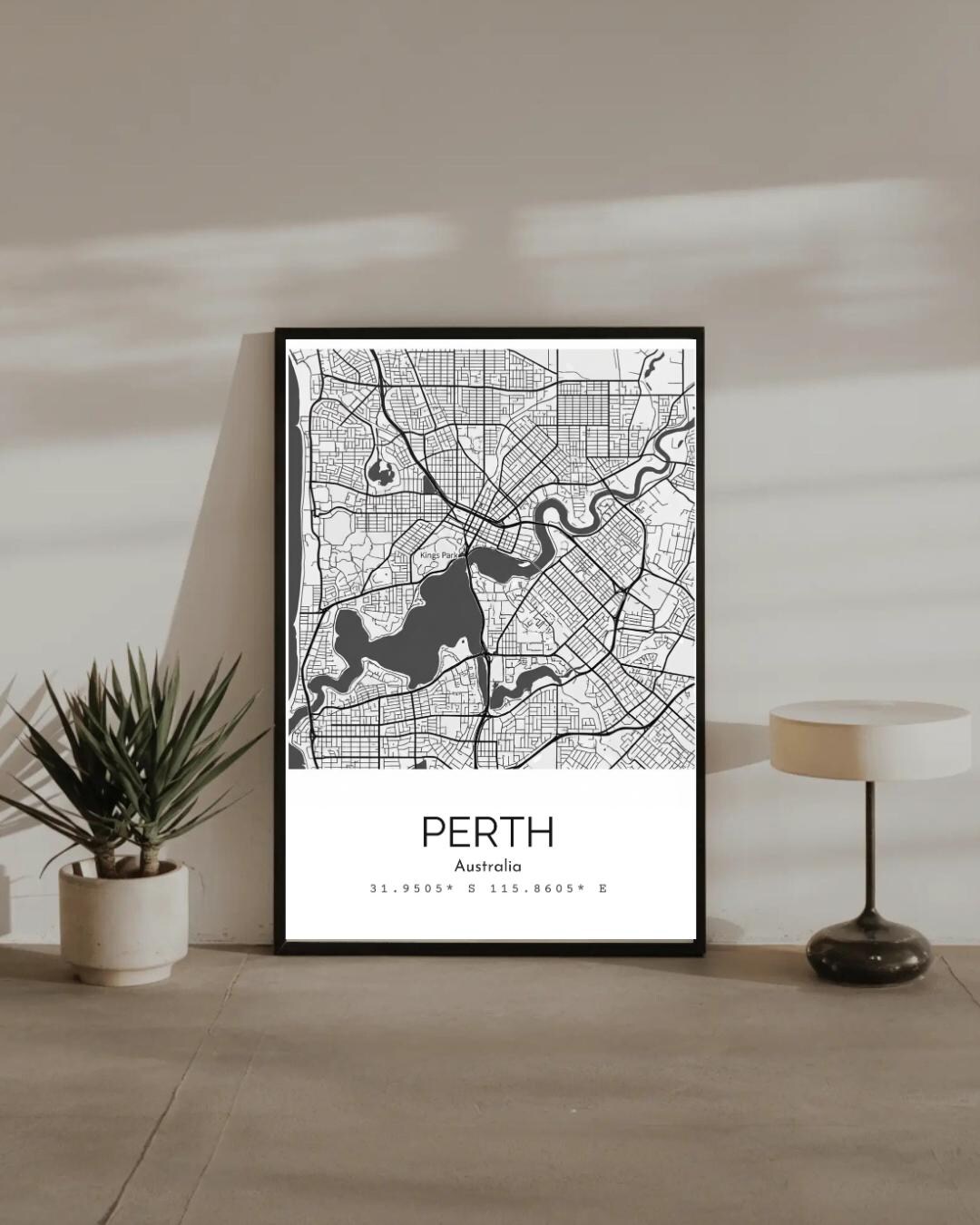 Perth Australia Map Print: Black and White Minimalist Street Art - Etsy