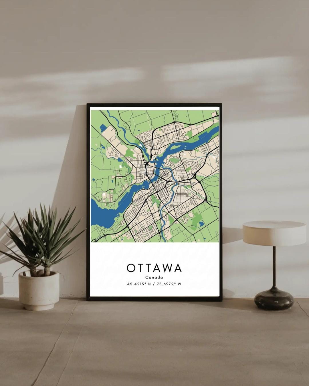 Ottawa City Map Poster Print With Coordinates in Minimalist Style ...