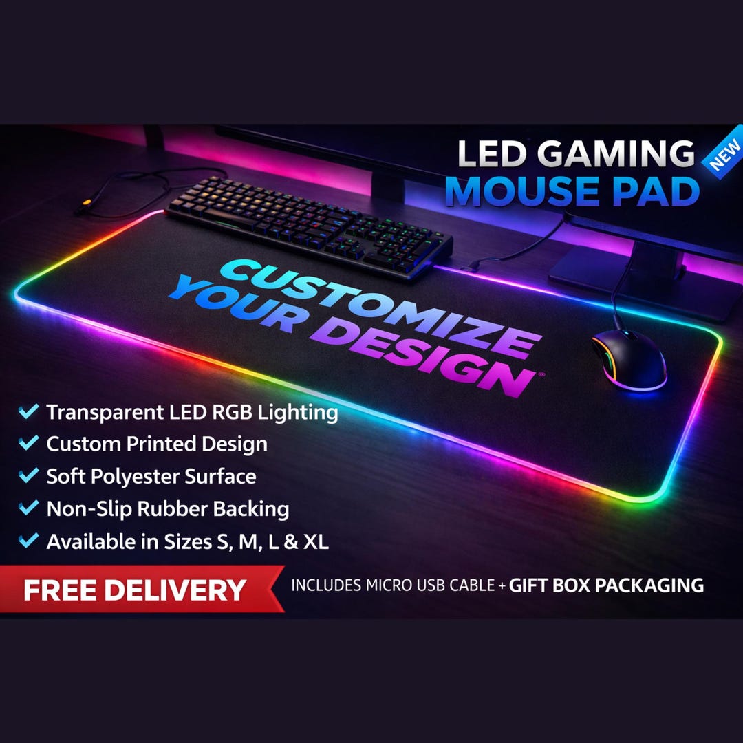 Custom RGB LED Gaming Mouse Pad | Personalized Gamer Desk Mat - Etsy