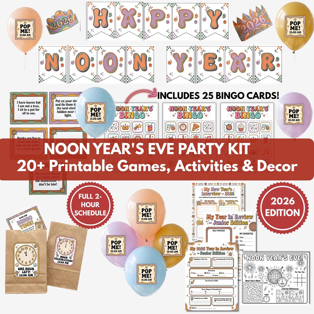 Noon Year’s Eve Party Kit Printable 2026, Kids New Year’s Eve ...
