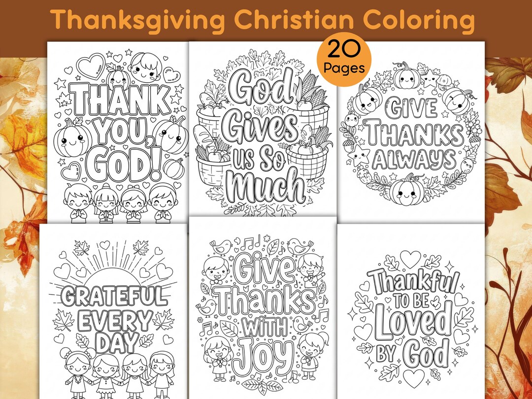 Thanksgiving Christian Coloring Pages Bundle for Kids, Fall Coloring ...