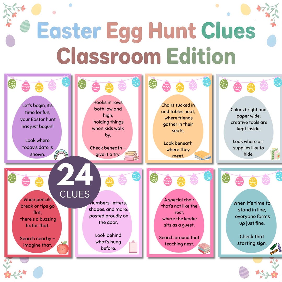 Classroom Easter Treasure Hunt Clues Printable | School Easter ...