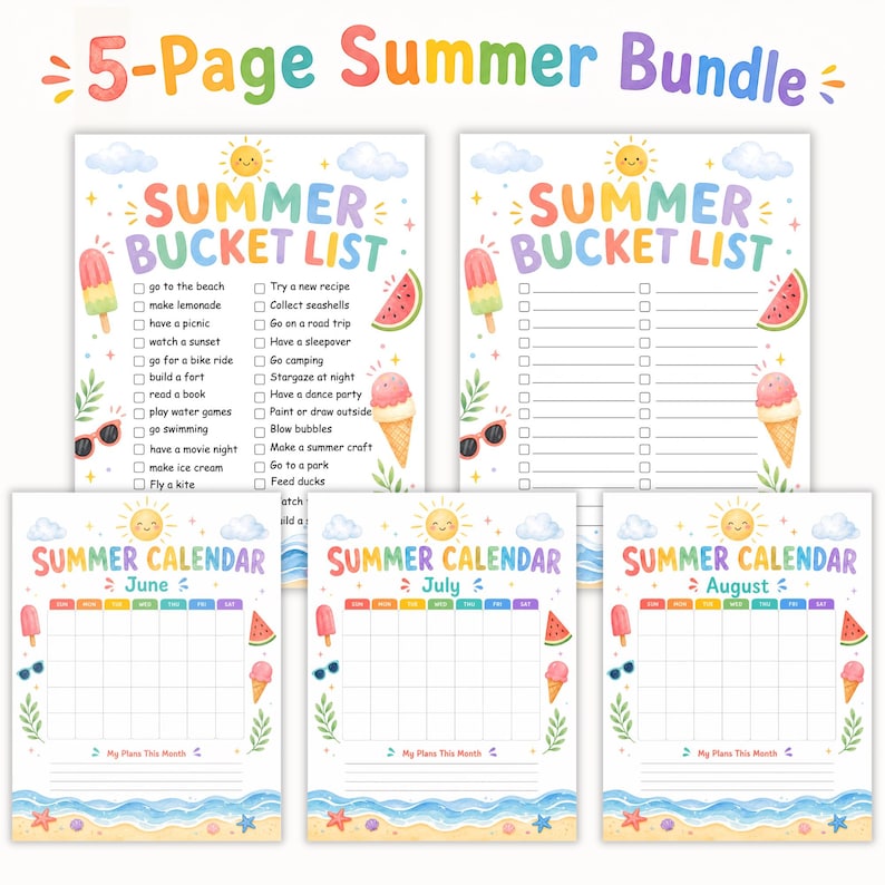 Editable Summer Bucket List Printable for Kids, Editable Canva Template ...