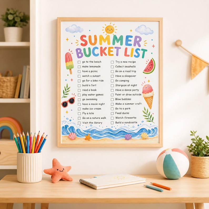 Editable Summer Bucket List Printable for Kids, Editable Canva Template ...