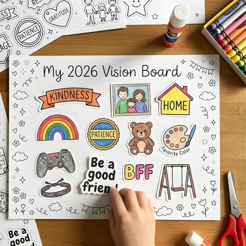 2026 Kids Vision Board Kit Printable, Vision Board for Kids,family ...