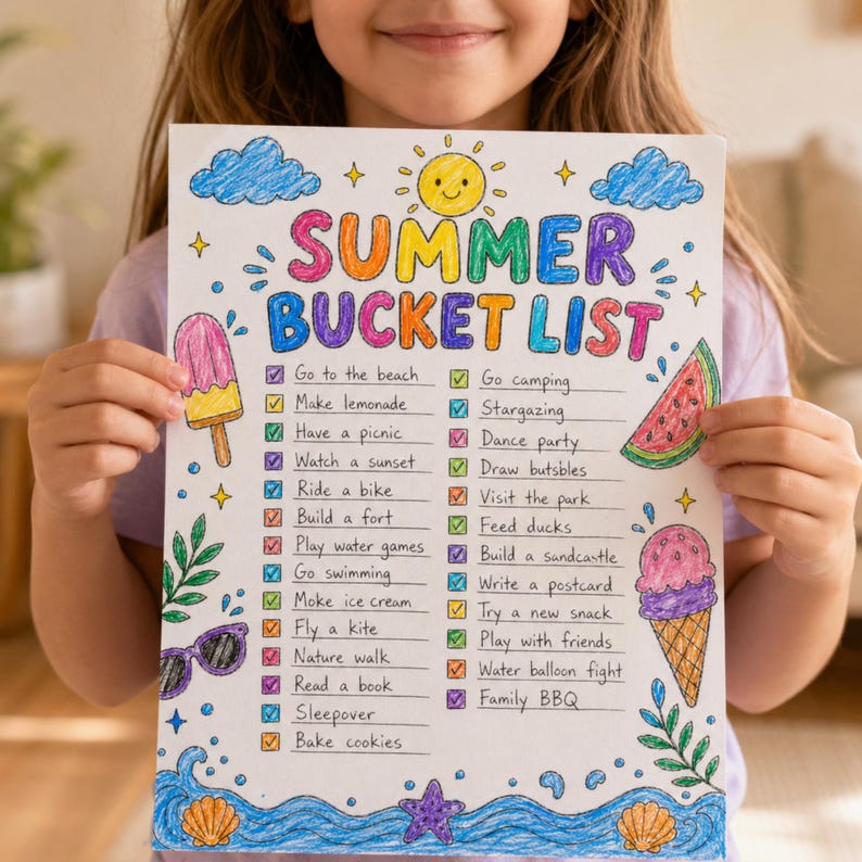 Editable Summer Bucket List Printable for Kids, Editable Canva Template ...