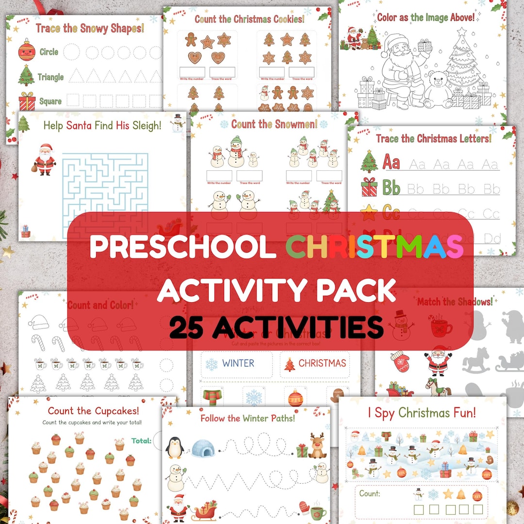 Christmas Preschool Worksheet Bundle, Printable Christmas Activities ...