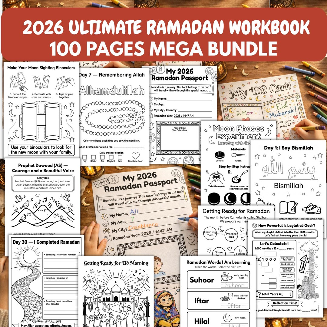 2026 Ramadan Activity Workbook, Printable Islamic Worksheet for Kids ...