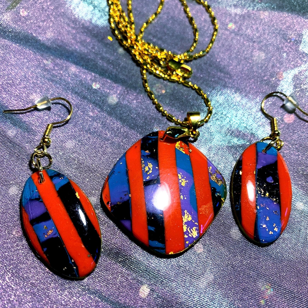 BOHO Collage Polymer Clay Necklace and Earring Set, Beautiful Coloring ...