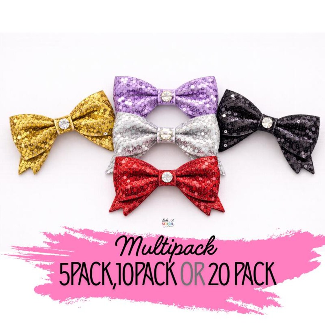 Sequin Bow With Small Tail Center Rhinestone Multi Pack | Handmade ...