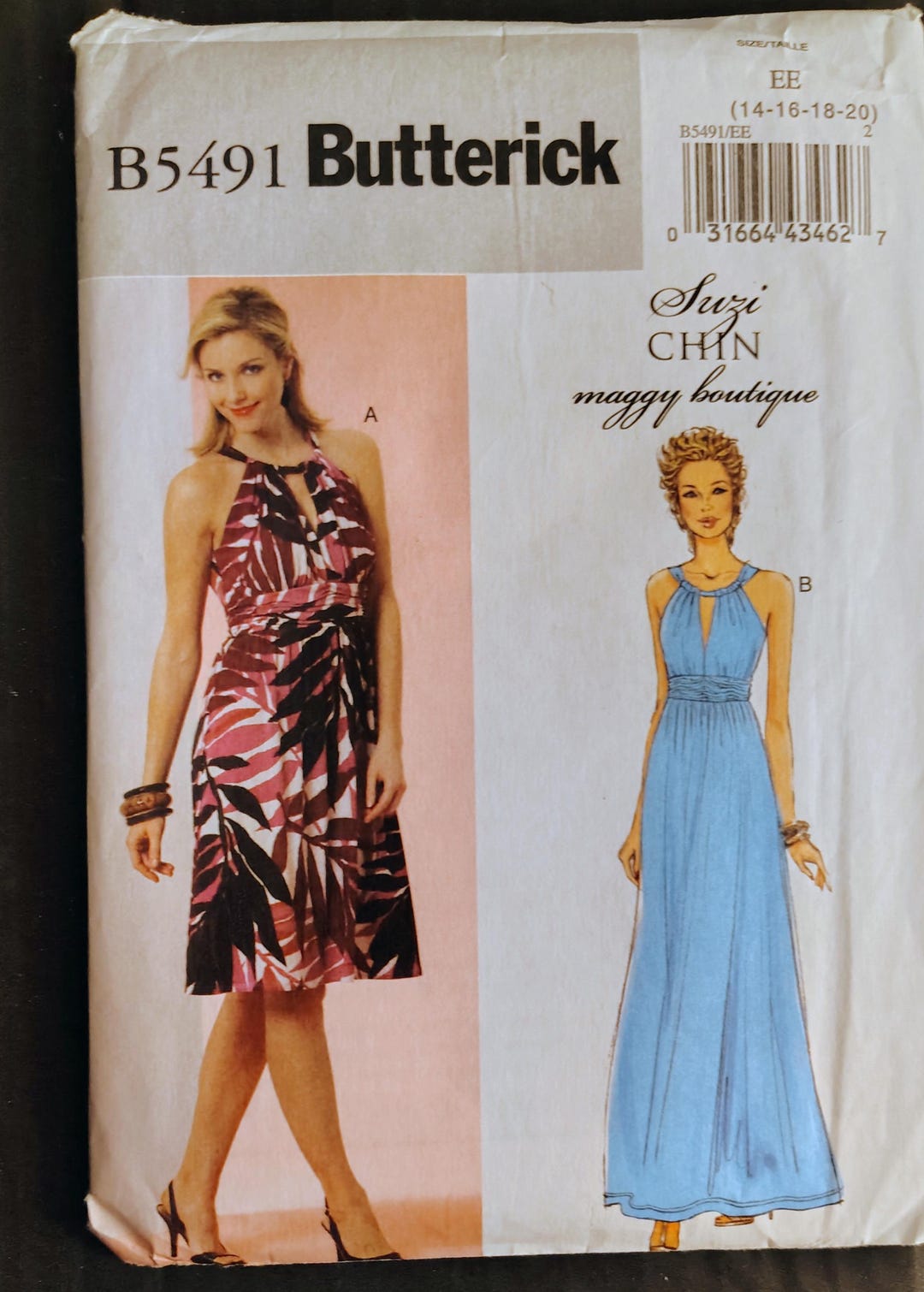 Butterick B5491 Dress Sewing Pattern – Suzi Chin Halter Maxi, Cocktail ...