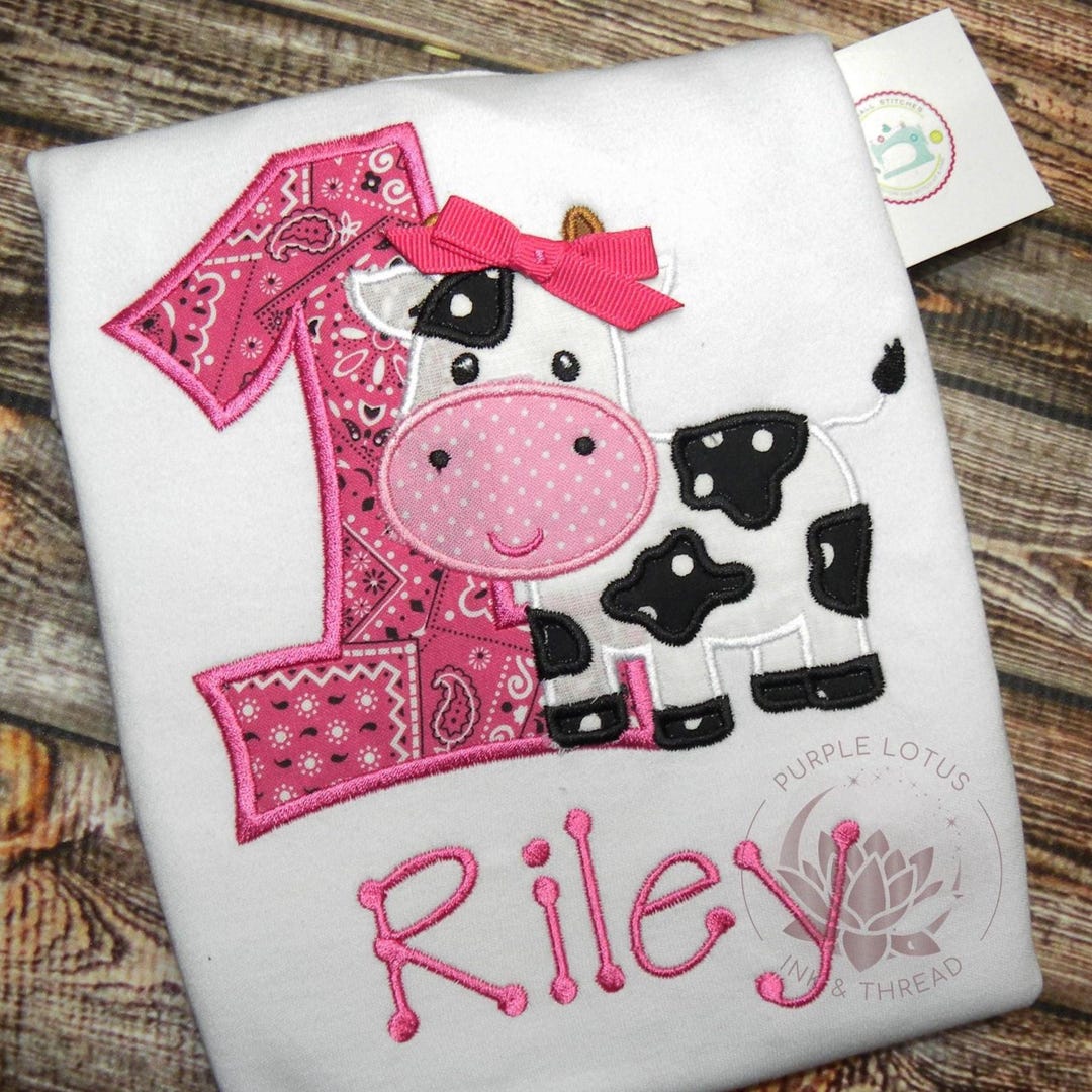 Hot Pink Cow Birthday Shirt — Farm Birthday Outfit for Girls, Cow ...