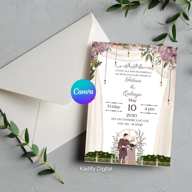 Editable Islamic Wedding Invitation Template - Etsy